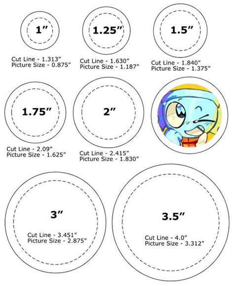 Diy 25mm Pin Badge Template 6 Inch Button Template 4 Inch Circle