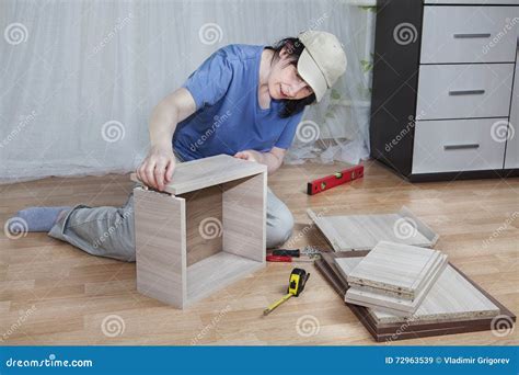 Woman Putting Together Board Drawers Furniture Assembling At Ho Stock Image Image Of Holding