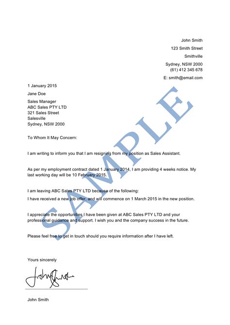 Letter Of Resignation Sample 2025 Update