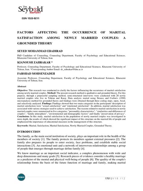 Factors Affecting The Occurrence Of Marital Satisfaction Among Newly Married Couples A Grounded
