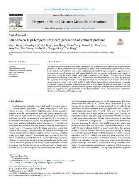 Pdf Solar Driven High Temperature Steam Generation At Ambient Pressure