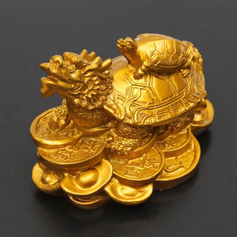 Resin Statue Decoration Feng Shui Dragon Turtle Tortoise Gold Coin