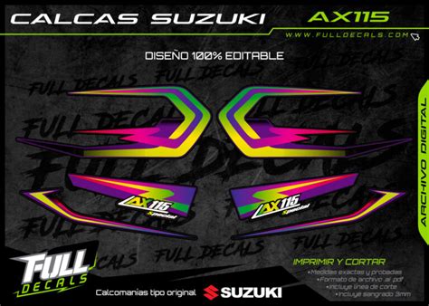 CALCAS SUZUKI AX115 DISEÑO TIPO ORIGINAL COPIA DE RX VERDE FULL DECALS