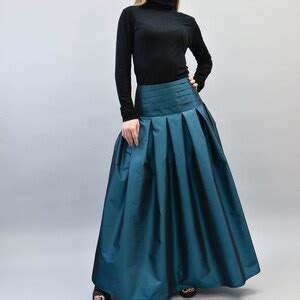 Lovely Blue Long Maxi Skirt Pleated High Waist Skirt Long Waistband