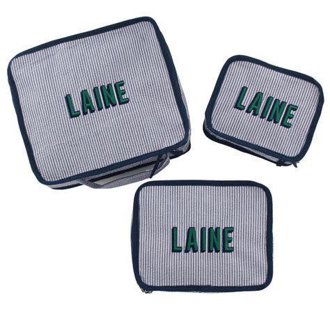 Embroidered Seersucker Packing Cubes Sprinkled With Pink
