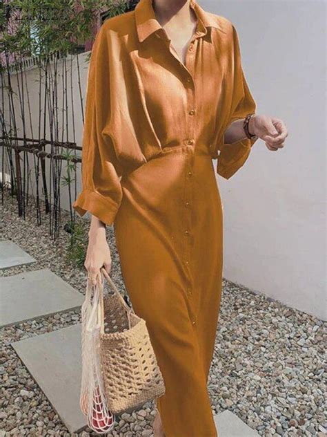 Zanzea Women Dress Zanzea Shirts Dress Elegant Robe Zanzea Zanzea Work Dress
