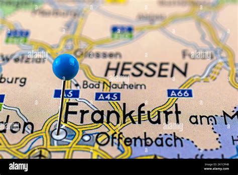 Frankfurt Map Close Up Of Frankfurt Map With Blue Pin Map With Red