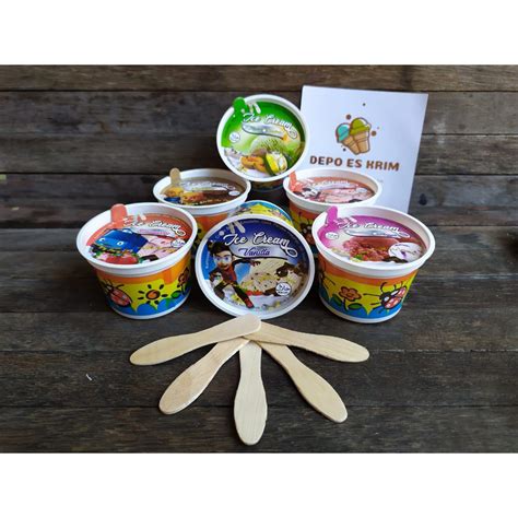 Jual Paket Cup Es Krim Plastik 100 Ml Motif Printing Lengkap Sendok