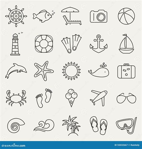 sea and beach line icons vector set stock vector illustration of