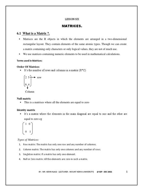 lesson 6 matrices pdf matrix mathematics determinant