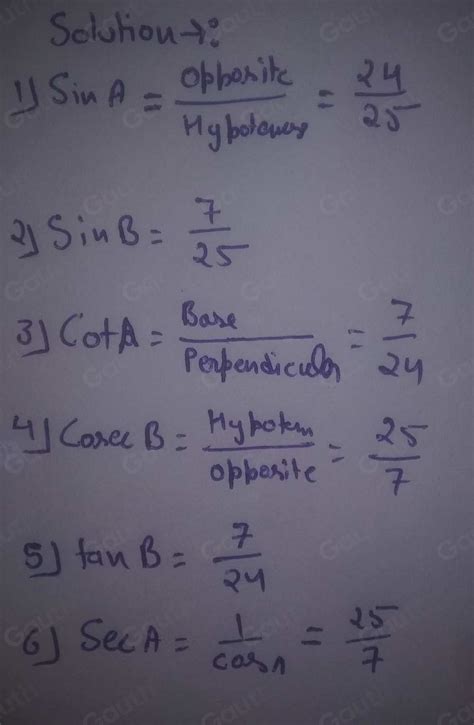 Solved Directions Find The Different Trigonometric Ratios Using The