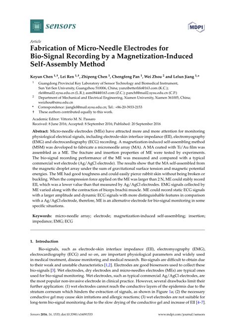 Pdf Fabrication Of Micro Needle Electrodes For Bio Signal Recording By A Magnetization Induced