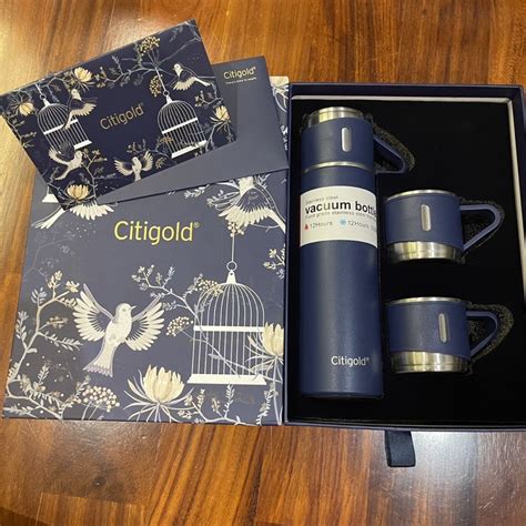 ขวดน้ำ กระบอกน้ำ สเตนเลส เก็บอุณหภุมิ พร้อมแก้ว 3 ใบ Citi Gold Vacuum