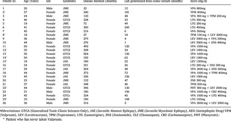 Age Sex And Clinical Details Of The 26 Epilepsy Patients Download