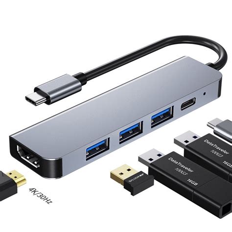 5 En 1 Usb C Hub Expansión Tipo Estación De Acoplamiento Hdmi 4k Pd