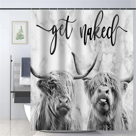 Farmhouse Highland Cow Shower Curtain With Hooks Funny Western Wildlife