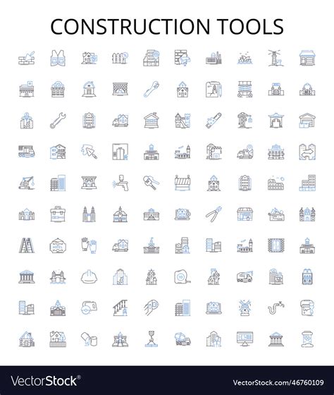 Construction Tools Outline Icons Collection Vector Image