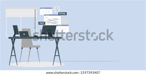 Monitor Program Code On Screen Infographic Stock Vector Royalty Free 2197393407 Shutterstock