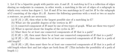 1 let g be a bipartite graph with partite sets a and