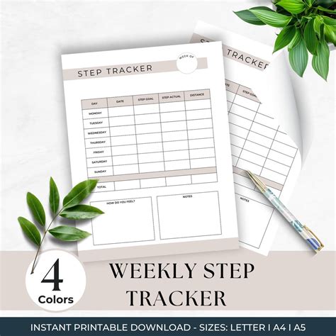 Step Tracker Printable Daily Step Log Fitness Tracker Health Journal