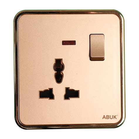 Abuk Universal Wall Switched Socket Push Button 13A 250V Electric Socket Metal Home With Neon