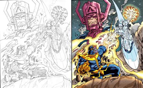 Galactus Ssurfer Vs Thanos By Ron Lim By Namorsubmariner On Deviantart