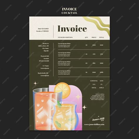 Premium Psd Cocktail Bar With Delicious Drinks Invoice