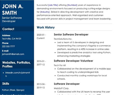 Senior Software Developer Resume Template FriendlyWorkflow