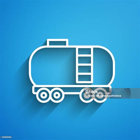 흰색 선 석유 철도 수조 아이콘 고립된 통 통 파란 배경 철도 차량에 기차 오일 탱크 철도 화물 석유 산업 긴 그림자 벡터