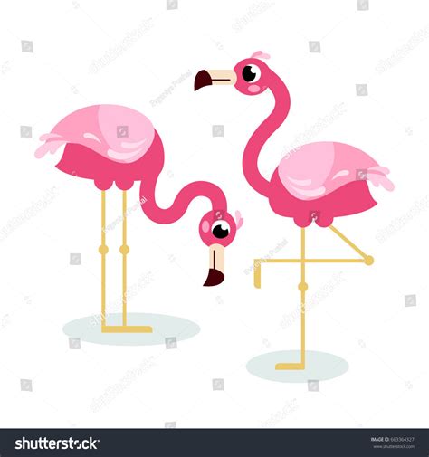 Two Pink Flamingo On White Background Stock Vector Royalty Free 663364327