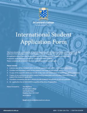 Fillable Online International Student Application Form Stleonards Vic