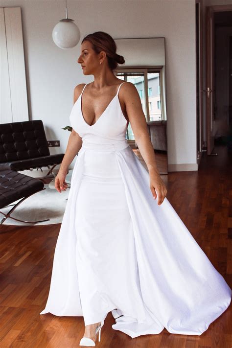 Detachable Wedding Satin Overskirt Long Bridal Satin Etsy