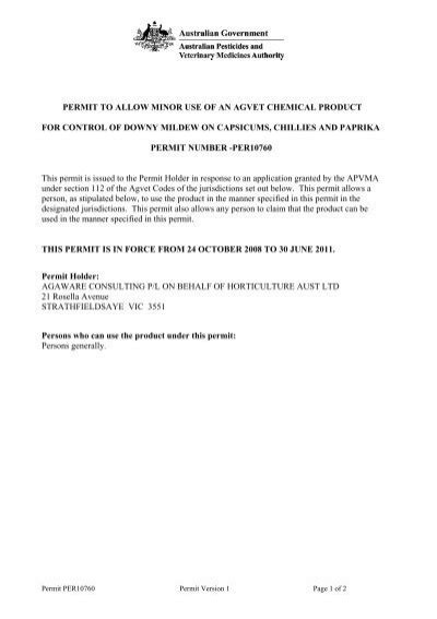 Permit To Allow Minor Use Of An Agvet Chemical Product Pest Genie