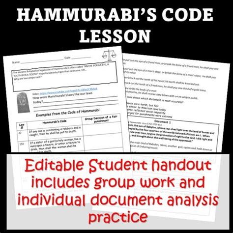 MESOPOTAMIA HAMMURABIS CODE LESSON Group Work And Individual