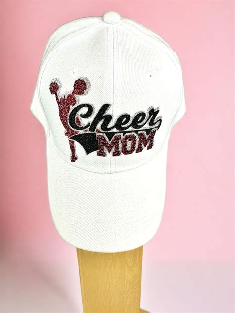 Rhinestone And Glitter Cheer Mom Hat Custom School Color Cheer Mom Hat