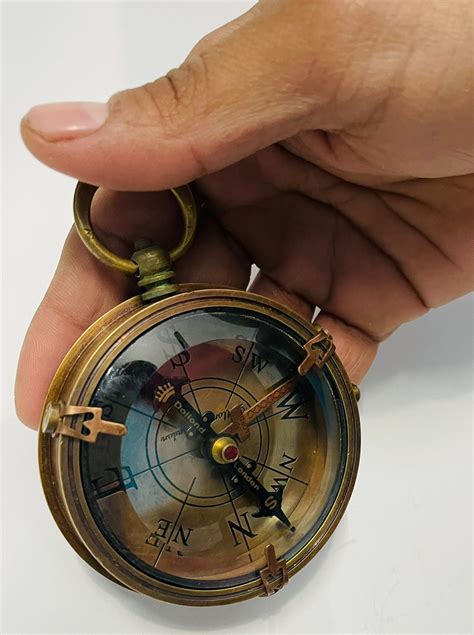 Antique Finish Brass Compass Old Vintage Style Nautical Keychain By Midland Antique Etsy