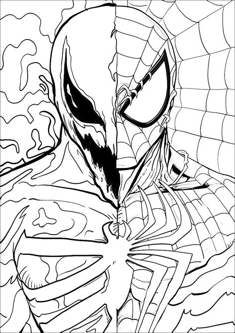 Drawing Featuring Venom And Spider Man Book And Comic Coloring Pages For Adults