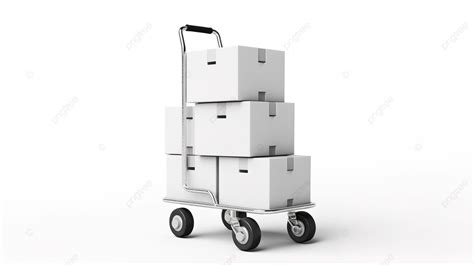 흰색 배경에 대해 손수레에 있는 세 개의 흰색 마분지 상자 3d 렌더링 소포 상자 화물 상자 배송 상자 배경 일러스트 및 사진 무료 다운로드 Pngtree