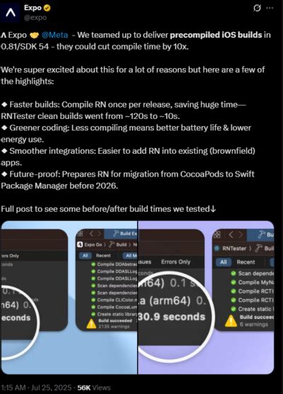 React Native 081 Introduces Precompiled Builds For Ios
