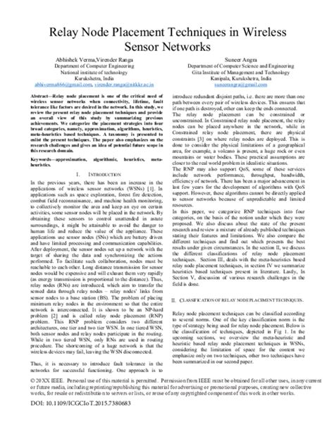 Pdf Relay Node Placement Techniques In Wireless Sensor Networks