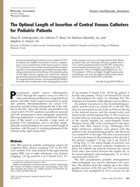 The Optimal Length Of Insertion Of Central Venous Catheters For Pediatric Patients Pdf