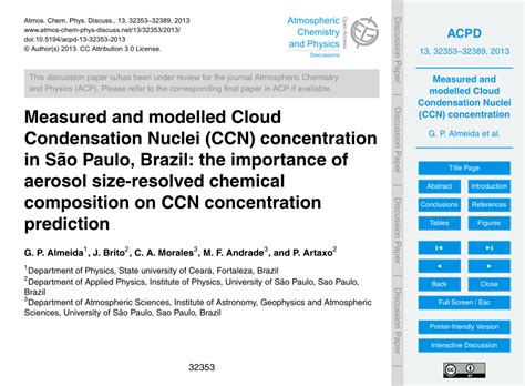Pdf Measured And Modelled Cloud Condensation Nuclei Ccn Concentration In São Paulo Brazil
