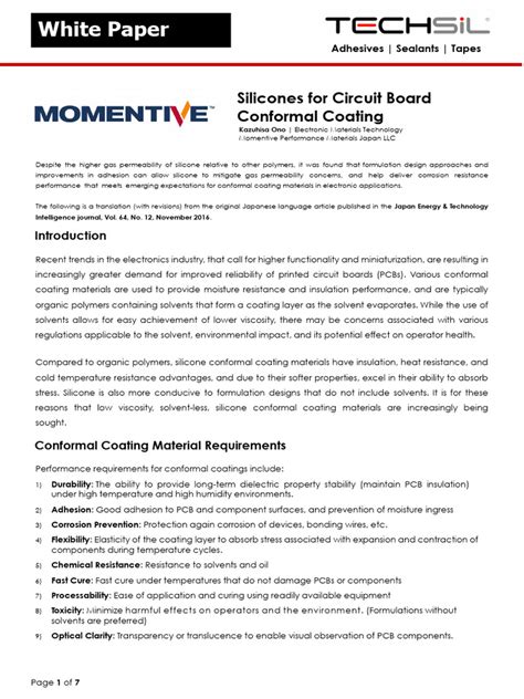 Momentive Conformal Coating White Paper Pdf Silicone Printed Circuit Board