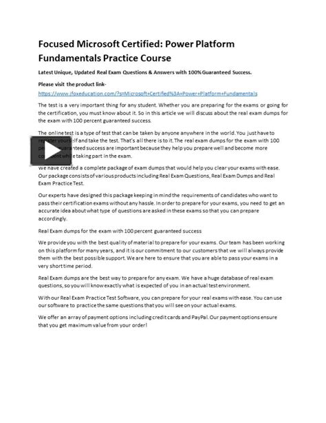 PPT Focused Microsoft Certified Power Platform Fundamentals Practice Course PowerPoint