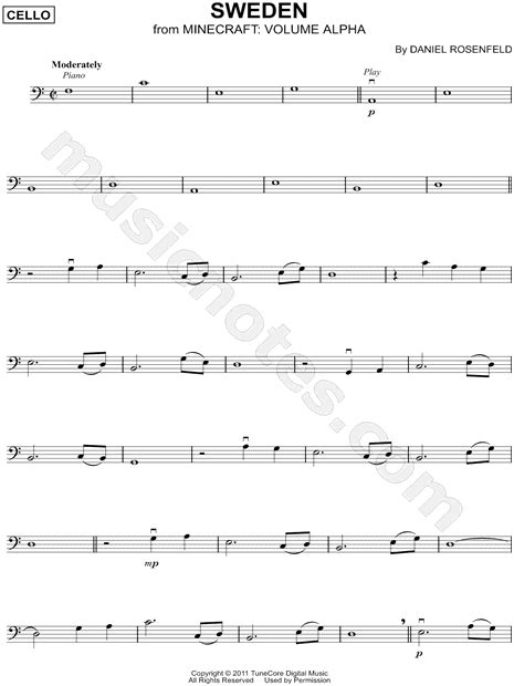 Sweden From Minecraft Sheet Music Cello Solo In A Minor
