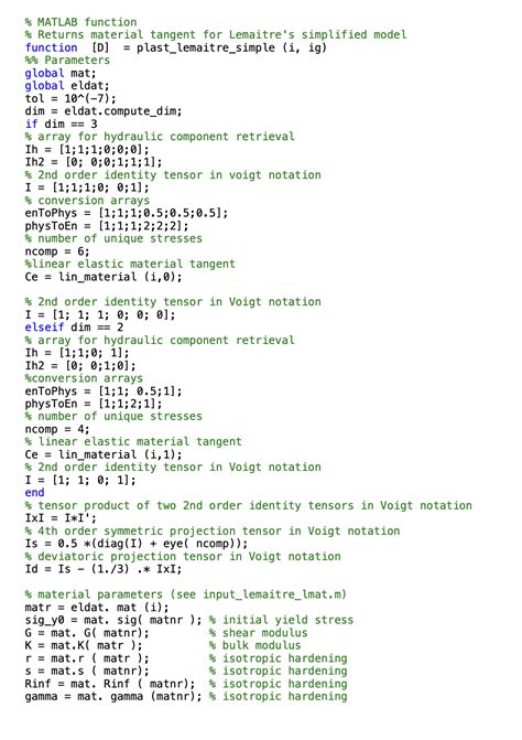 Solved MATLAB Function Returns Material Tangent For Chegg Com
