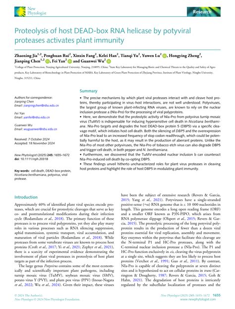 Proteolysis Of Host Dead‐box Rna Helicase By Potyviral Proteases