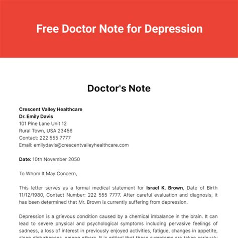 Doctors Note For Depression Template