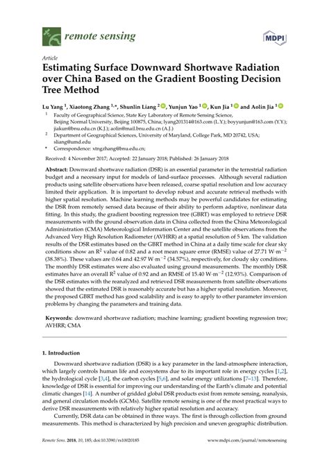 Pdf Estimating Surface Downward Shortwave Radiation Over China Based On The Gradient Boosting