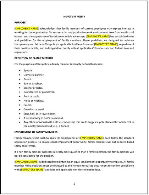 Nepotism Policy Colorado Free Template